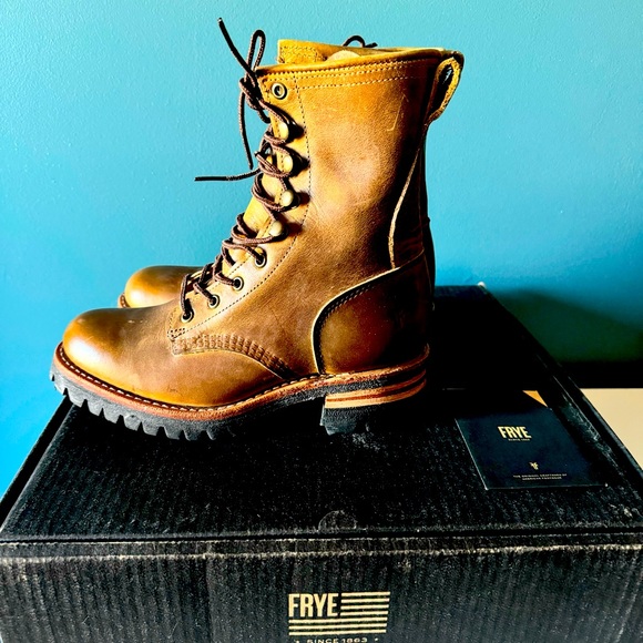 Frye | Shoes | Nib Frye Logger Boots Womens 7 Brown Camel Leather Combat Lace Up Vibram Sole ...